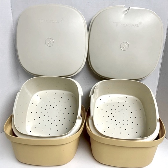 Tupperware | Kitchen | Vintage Tupperware Lot Harvest Gold Steamer Sets ...